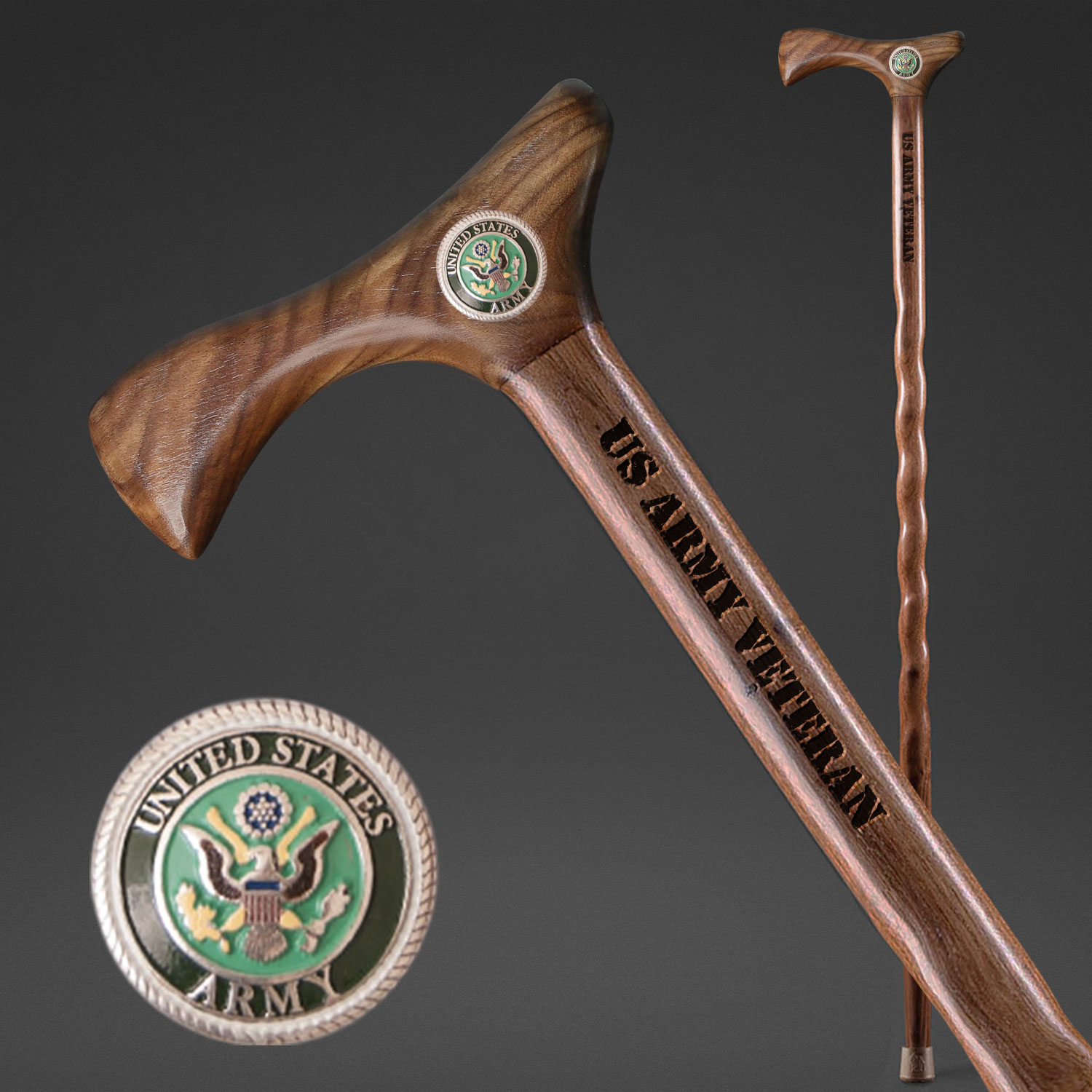 US Veterans Handcrafted Walnut Walking Cane