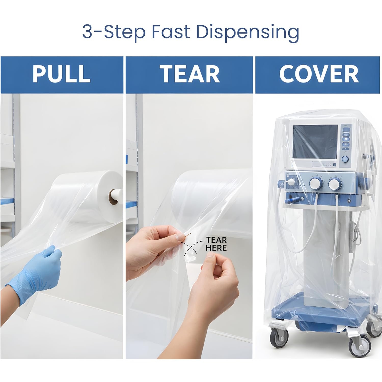 DMI Clear Disposable Medical Equipment Covers on Roll — 28" x 22" x 60 ...