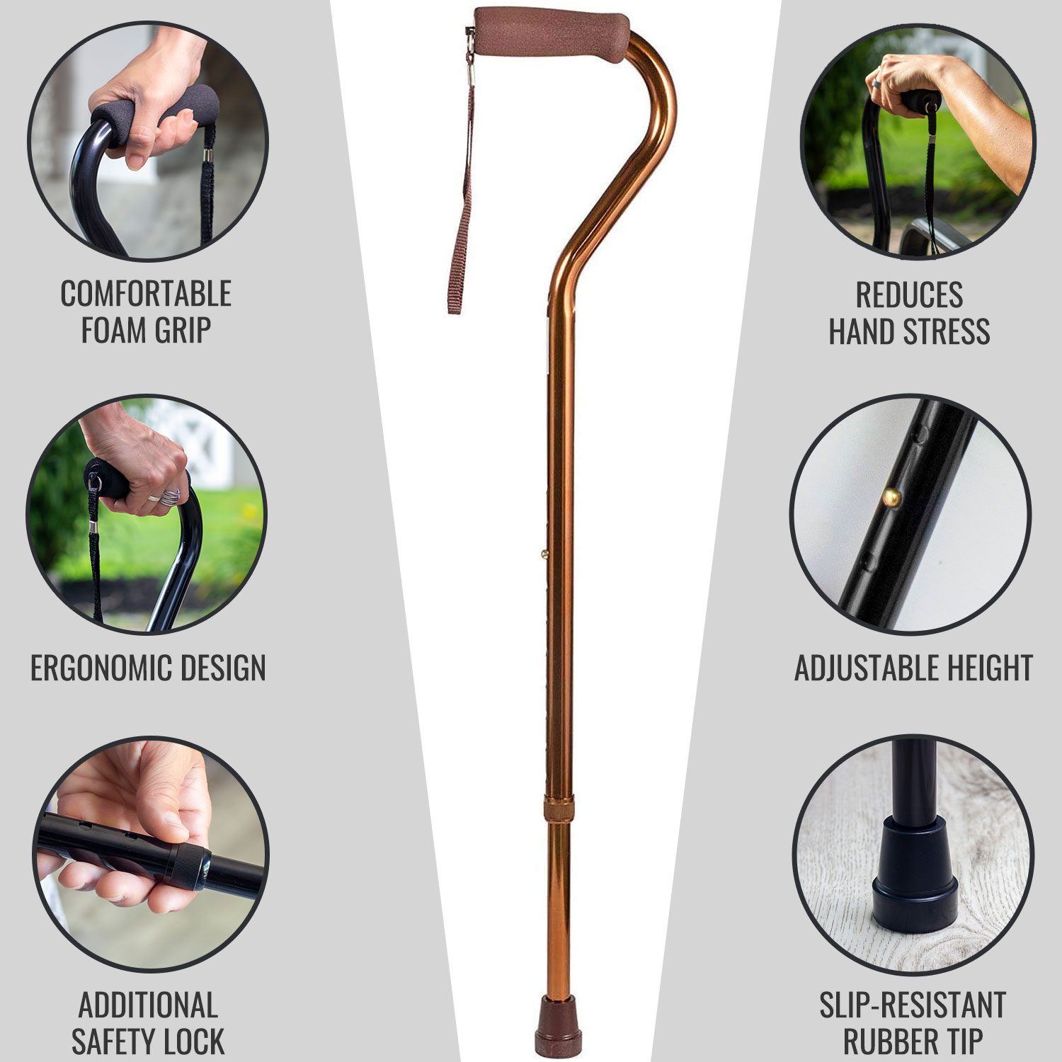 Adjustable Designer Walking Cane Offset Handle