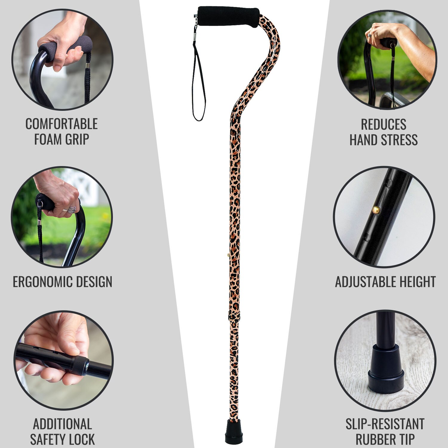Adjustable Designer Walking Cane Offset Handle