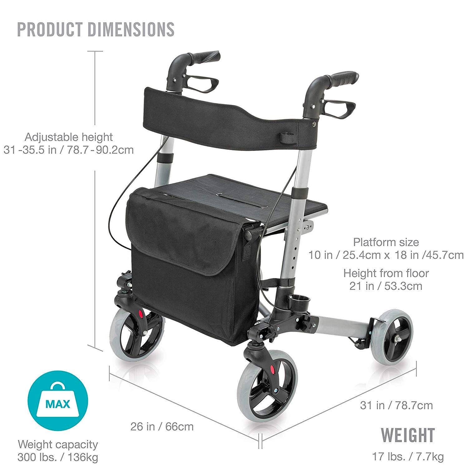 Euro-Style Walker Rollator with Seat and Backrest