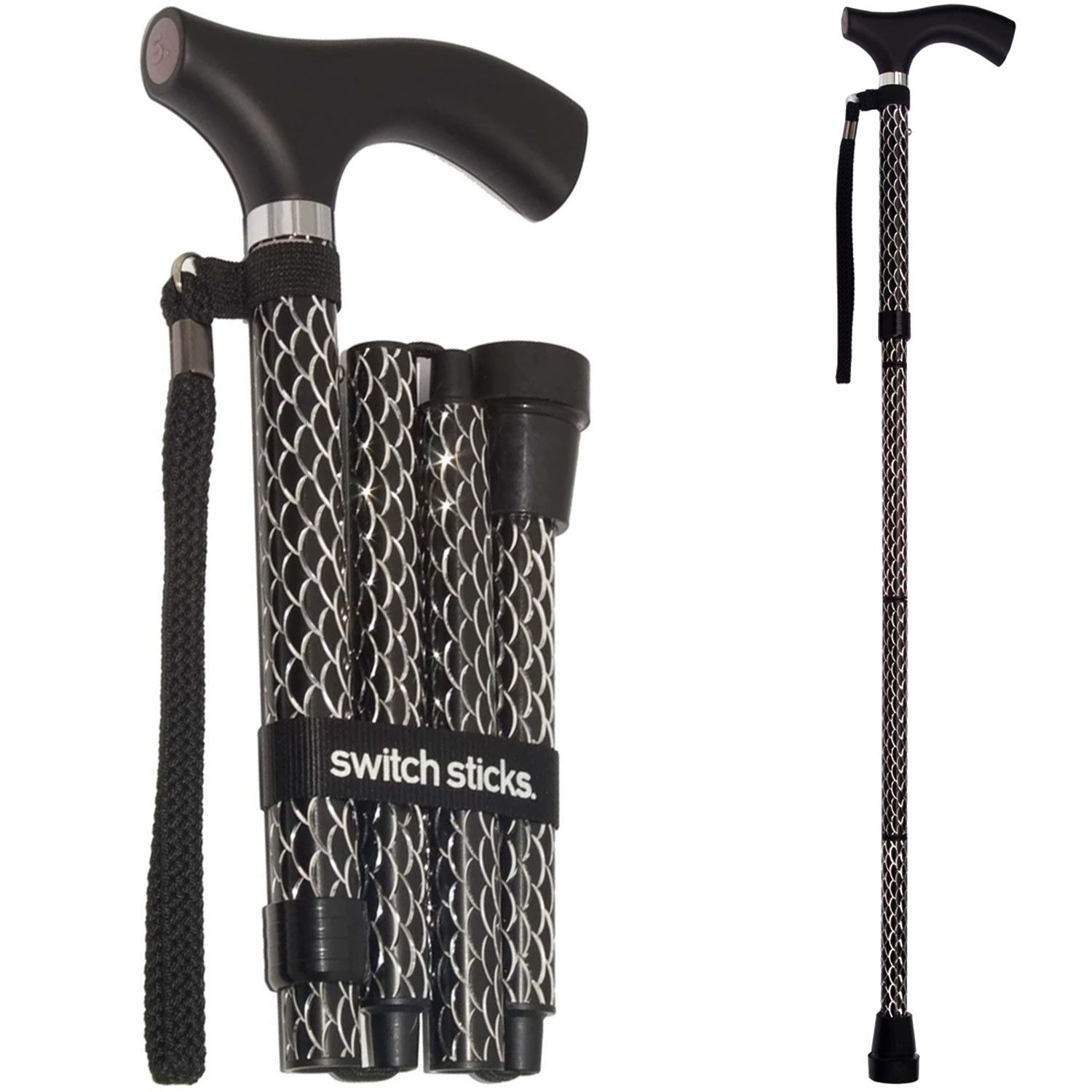 Switch Sticks Engraved Folding Walking Stick